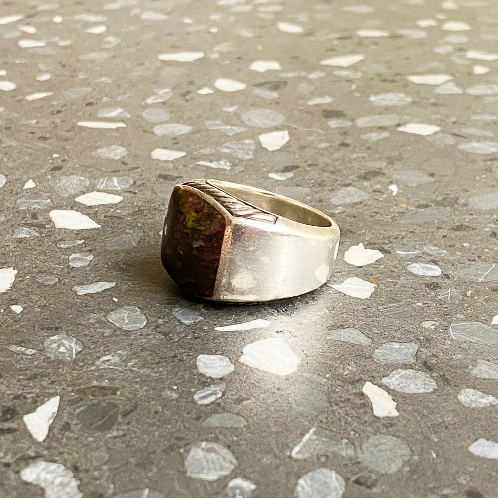 Sterling Silver and Fossilized Dinosaur Bone Signet Ring – Trendful